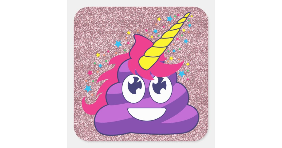 Purple Emoji Unicorn Poop (Pink Glitter) Square Sticker | Zazzle.com