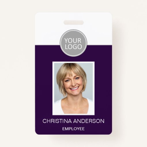 Purple Employee Name Logo Photo Corporate Work Badge | Zazzle