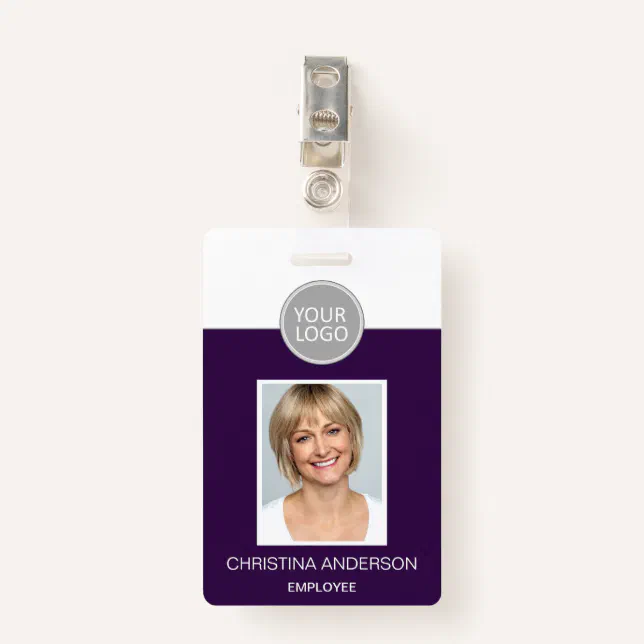 Purple Employee Name Logo Photo Corporate Work Badge | Zazzle