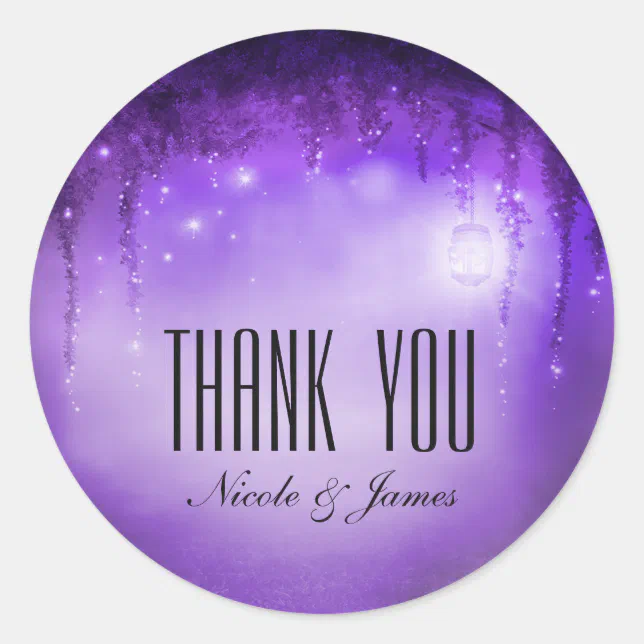 Purple Enchanted Forest Fantasy Wedding Favor Classic Round Sticker ...