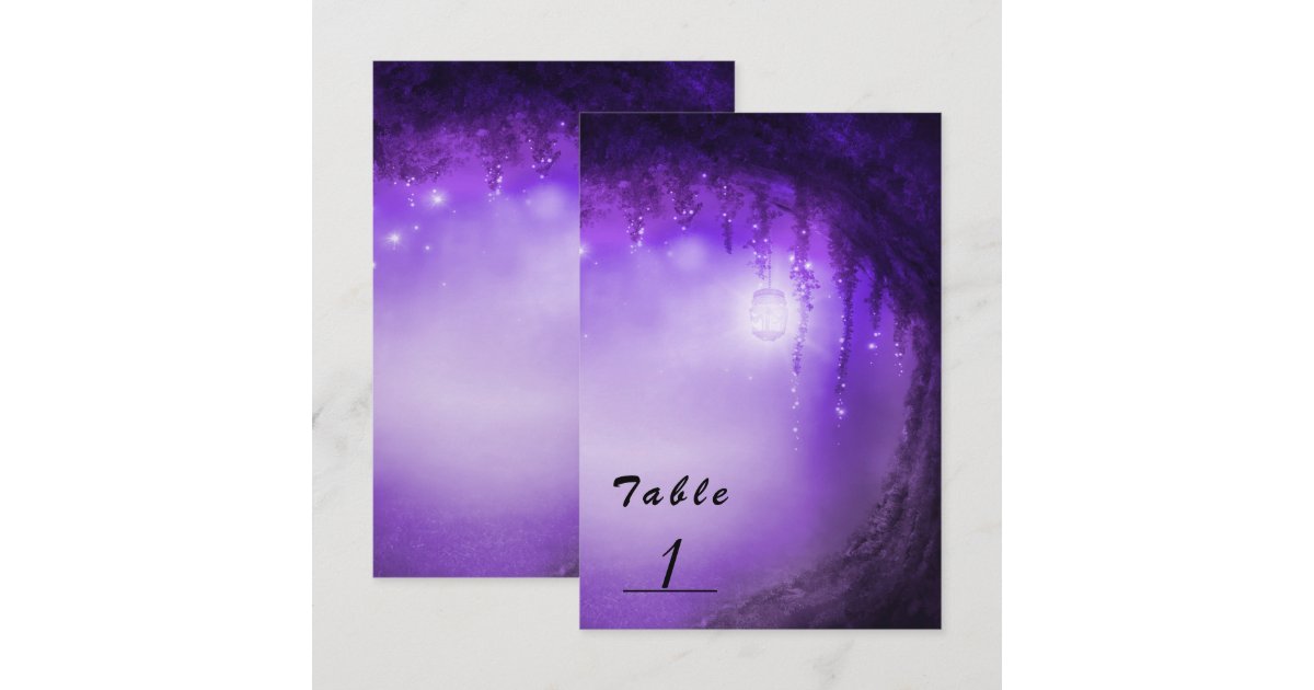 Purple Enchanted Forest Wedding Table Number Card | Zazzle