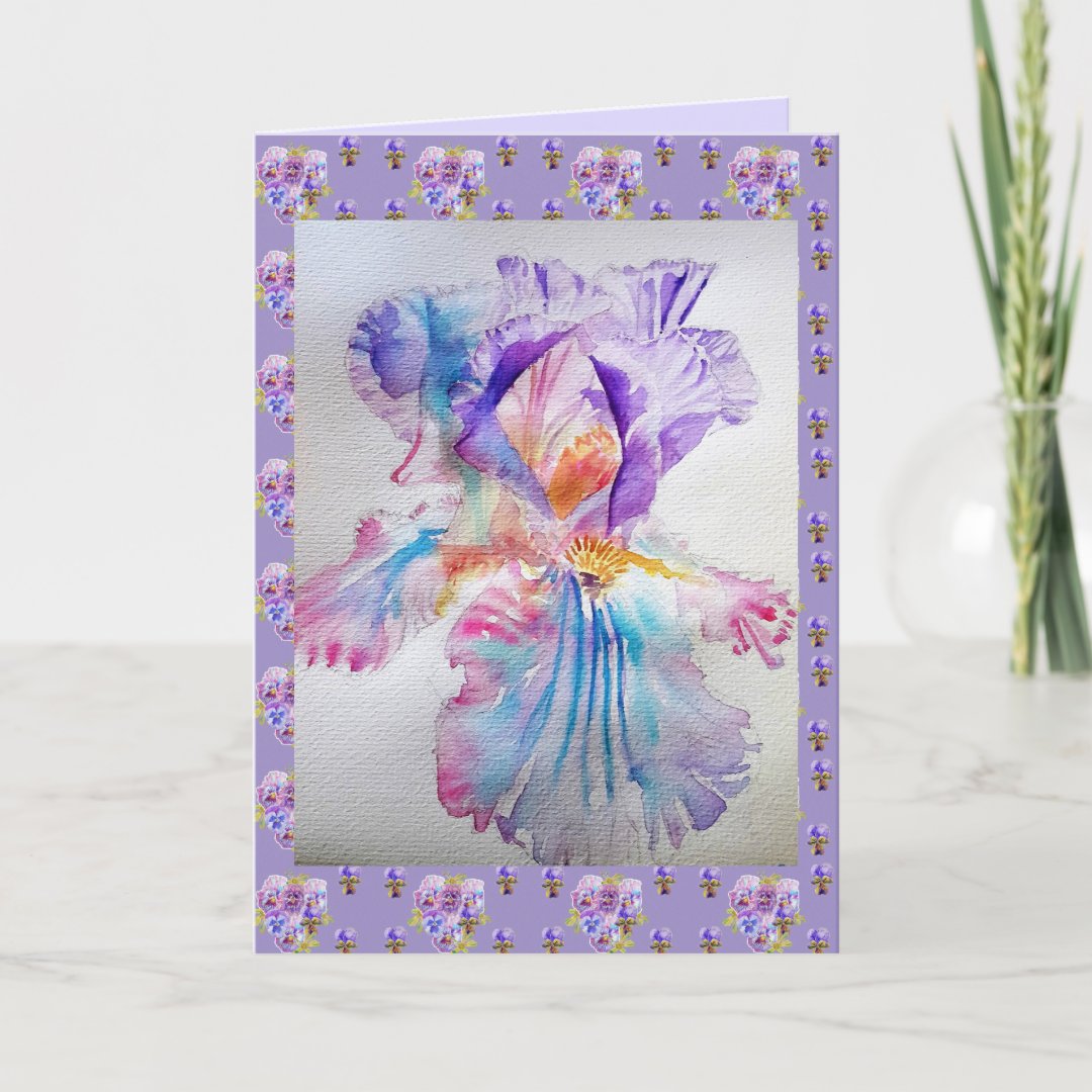 Purple Ethereal Iris flower floral Birthday Card | Zazzle