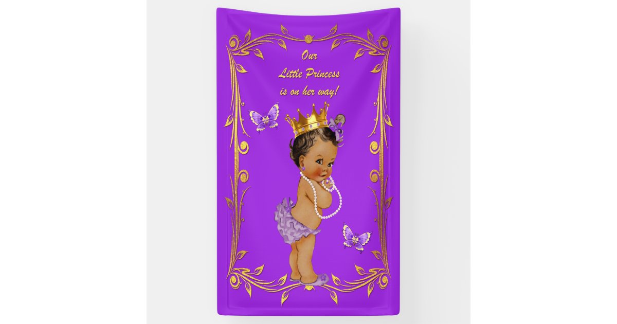 Purple Ethnic Princess Butterflies Gold Frame Banner | Zazzle