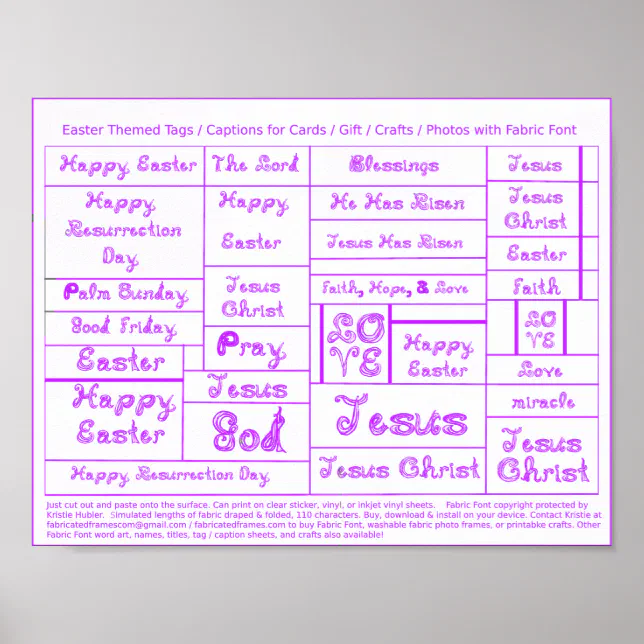 Purple Fabric Font Easter tags captions crafts Poster | Zazzle
