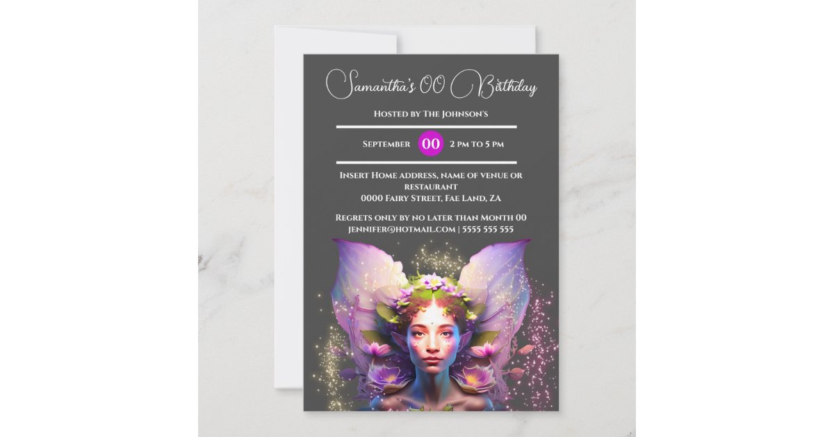 Purple fairy pixie princess enchanted fairytale invitation | Zazzle