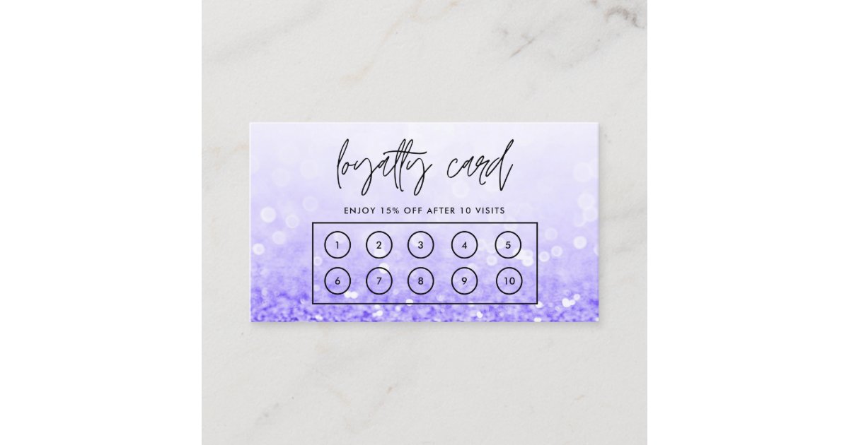 Purple Faux Glitter Custom Loyalty Card | Zazzle