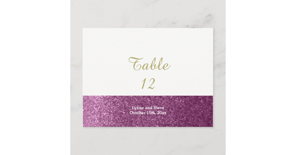Purple Faux Glitter Table Seating Card | Zazzle