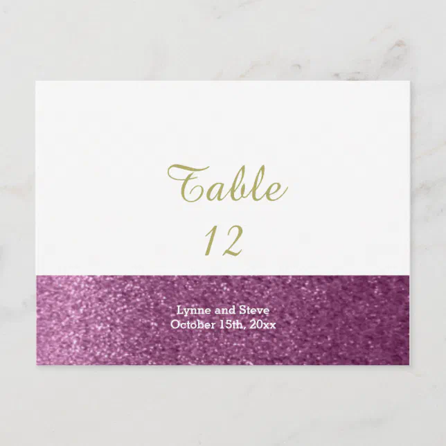 Purple Faux Glitter Table Seating Card | Zazzle