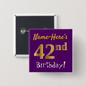 Purple, Faux Gold 42nd Birthday, With Custom Name Button | Zazzle