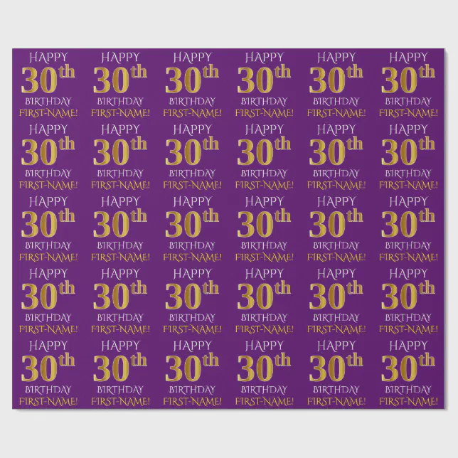 Purple, Faux Gold "HAPPY 30th BIRTHDAY" Wrapping Paper | Zazzle