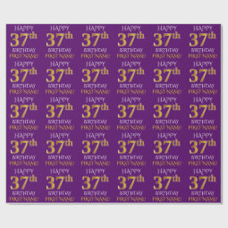 Purple, Faux Gold "HAPPY 37th BIRTHDAY" Wrapping Paper | Zazzle