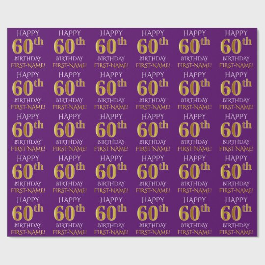 Purple, Faux Gold "HAPPY 60th BIRTHDAY" Wrapping Paper | Zazzle.com