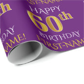 Purple, Faux Gold "HAPPY 60th BIRTHDAY" Wrapping Paper | Zazzle