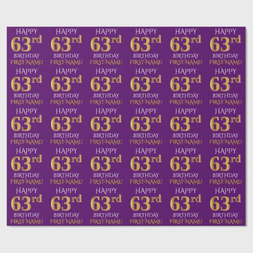 Purple, Faux Gold "HAPPY 63rd BIRTHDAY" Wrapping Paper | Zazzle