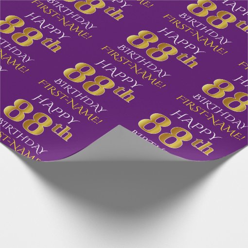 Purple, Faux Gold "HAPPY 88th BIRTHDAY" Wrapping Paper | Zazzle
