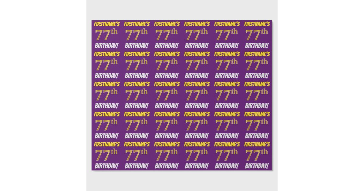Purple, Faux/Imitation Gold, "77th BIRTHDAY" Wrapping Paper | Zazzle