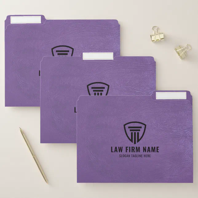Purple faux leather law logo design file folder | Zazzle