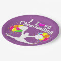 PURPLE FESTIVE I LOVE CHEERLEADING PAPER PLATES | Zazzle
