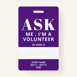 Purple Fill In Name Volunteer Badge | Zazzle