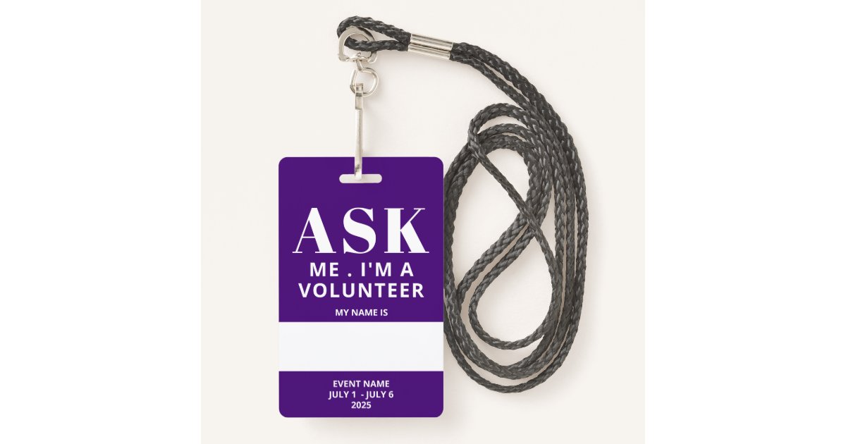 Purple Fill In Name Volunteer Badge | Zazzle