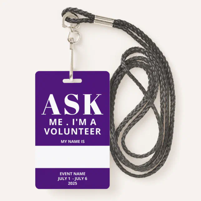 Purple Fill In Name Volunteer Badge | Zazzle