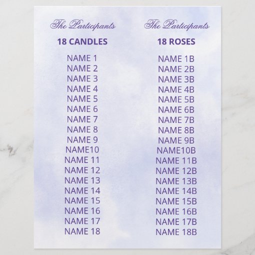 Purple Floral 18 Candle and Roses Ceremony Program | Zazzle