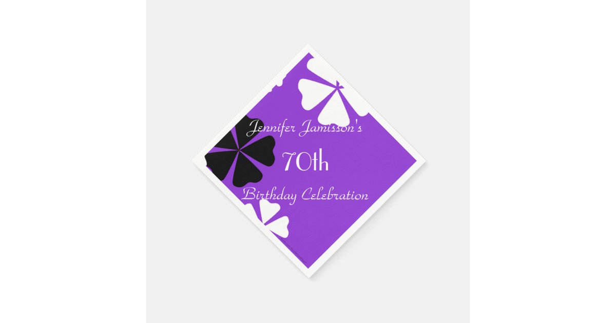 Purple Floral 70th Birthday Party Name Paper Napkins | Zazzle