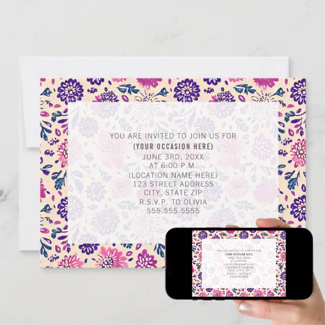 Purple Floral All Purpose Generic Party Invitation | Zazzle