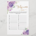 Purple floral baby name race baby shower game | Zazzle