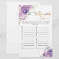 Purple floral baby name race baby shower game | Zazzle