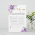 Purple floral baby name race baby shower game | Zazzle