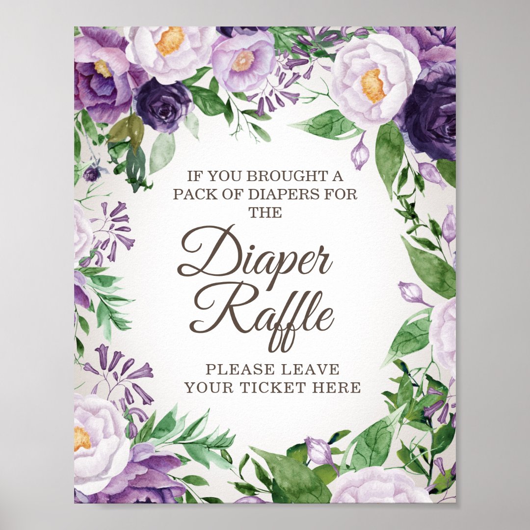 Purple Floral Baby Shower Diaper Raffle Poster | Zazzle