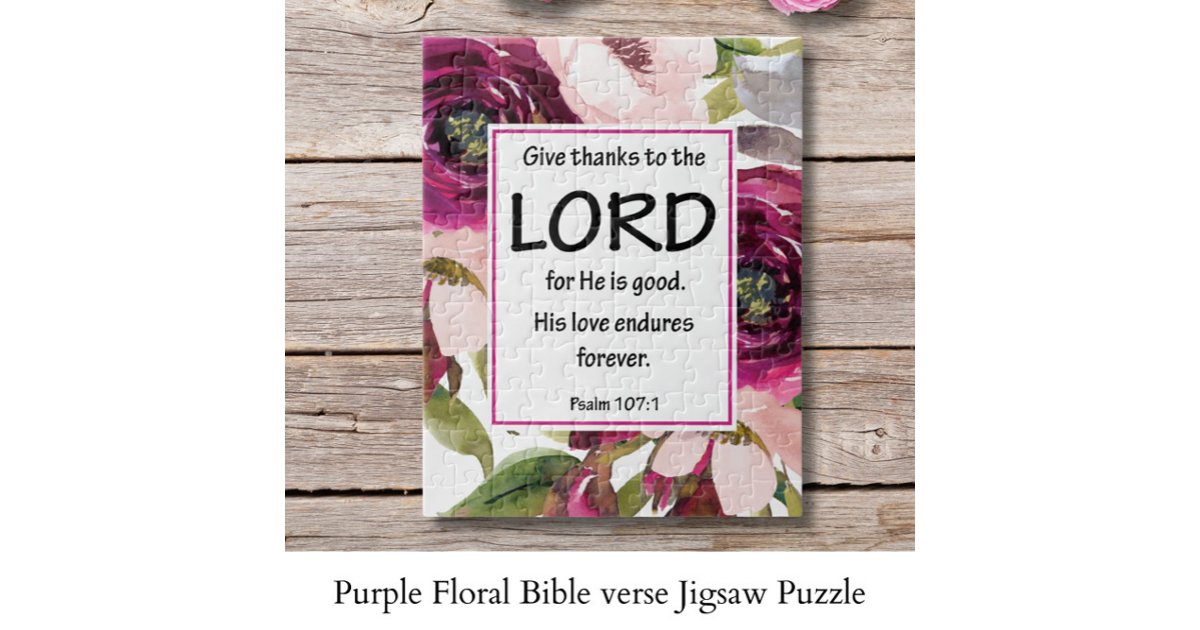 Purple Floral Bible verse Jigsaw Puzzle | Zazzle