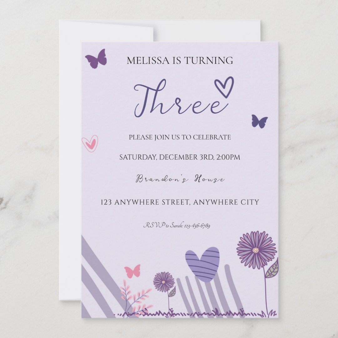 Purple Floral Birthday Party Invitation | Zazzle