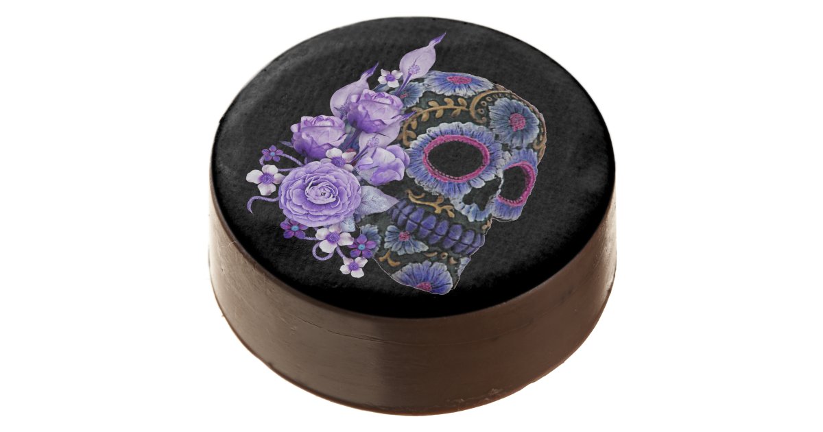 Purple Floral Black Sugar Skull Day Of The Dead Chocolate Covered Oreo ...