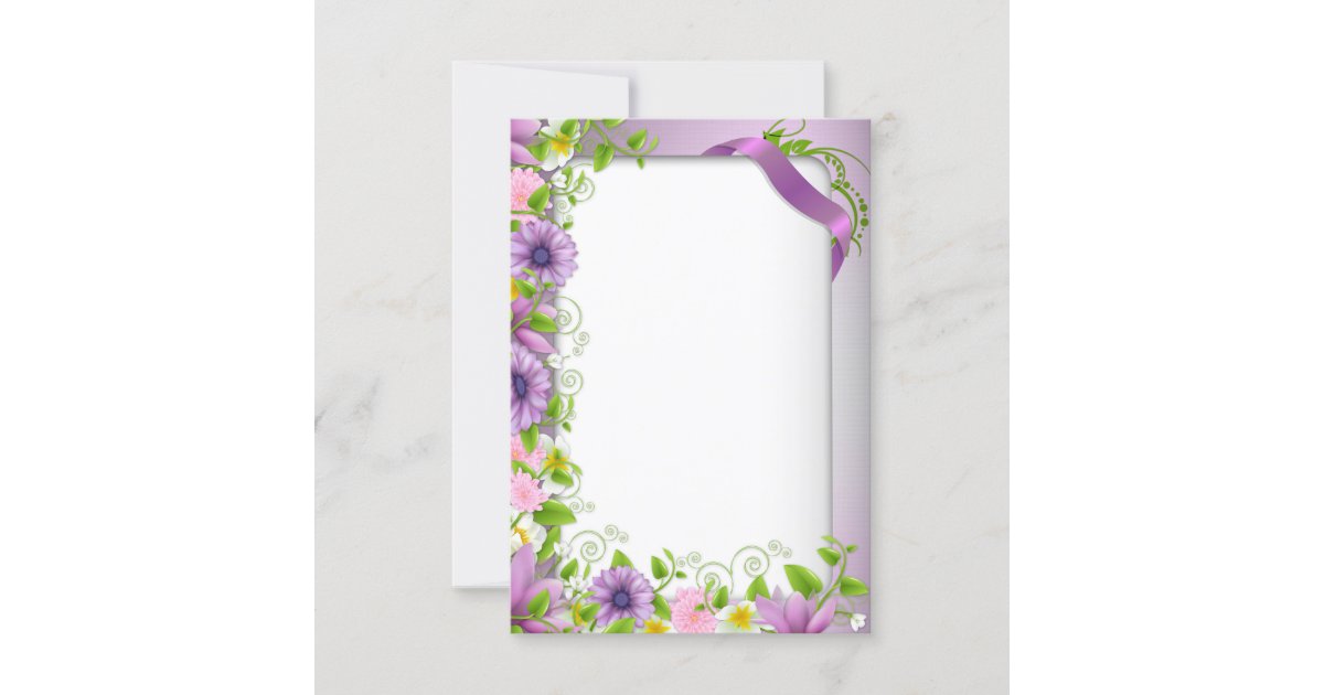 Purple Floral Border Invitation | Zazzle