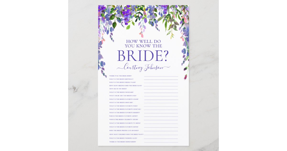 Purple Floral Bridal Shower Game | Zazzle