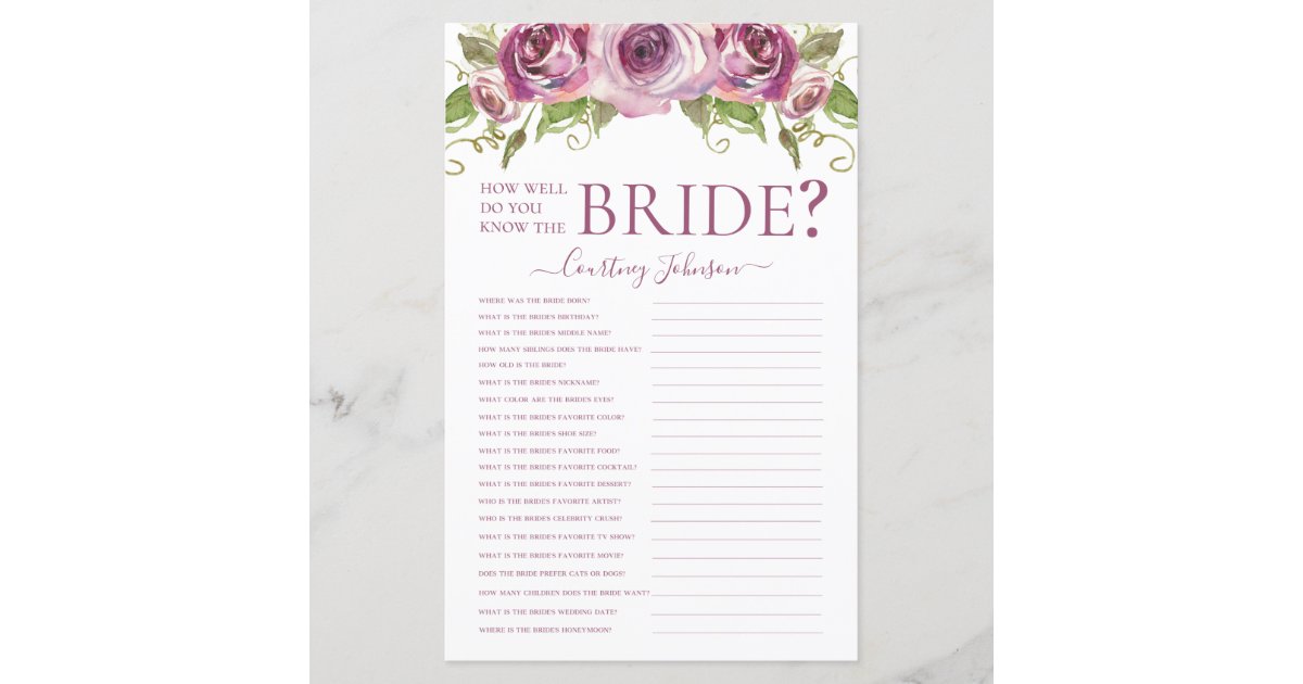 Purple Floral Bridal Shower Game | Zazzle