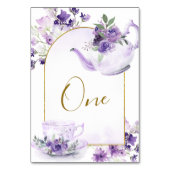 Purple Floral Bridal Shower Tea Party Table Number | Zazzle