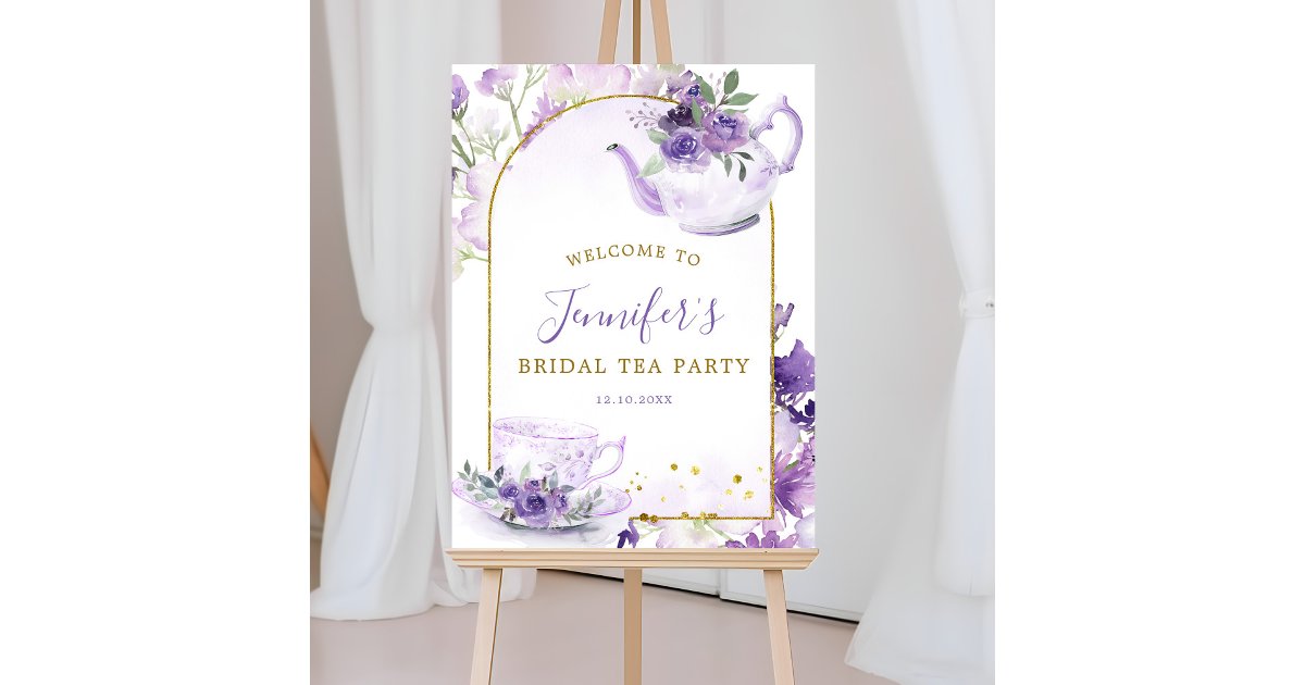 Purple Floral Bridal Shower Tea Welcome Sign | Zazzle