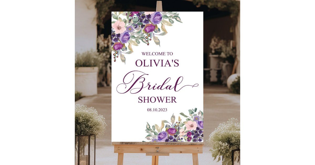 Purple Floral Bridal Shower Welcome Sign, Custom Foam Board | Zazzle