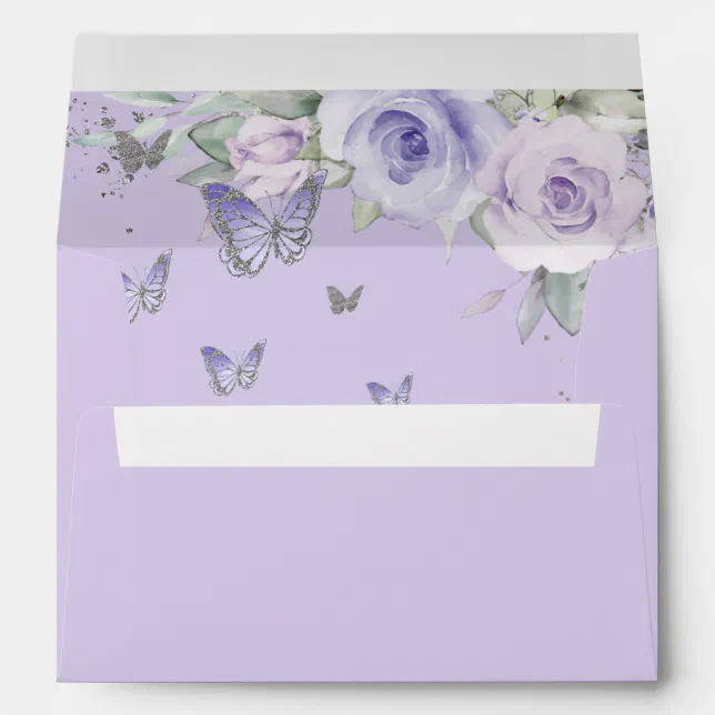Purple Floral Butterflies Quinceañera Birthday Envelope | Zazzle