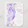 Purple Floral Butterfly Kisses and Birthday Wishes Invitation | Zazzle