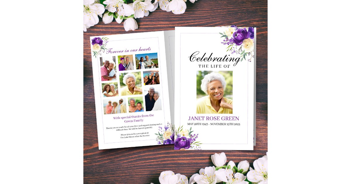 Purple Floral Celebration of Life Funeral Program | Zazzle