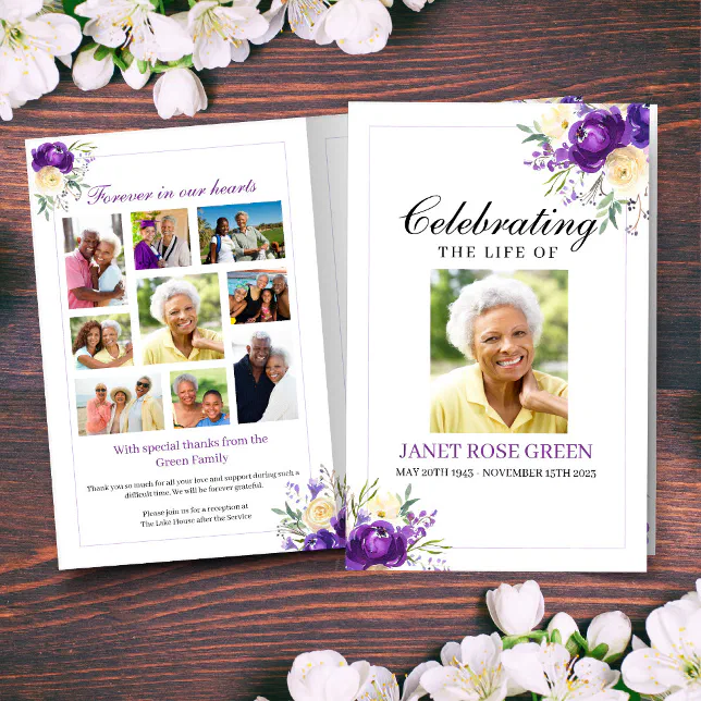 Purple Floral Celebration of Life Funeral Program | Zazzle