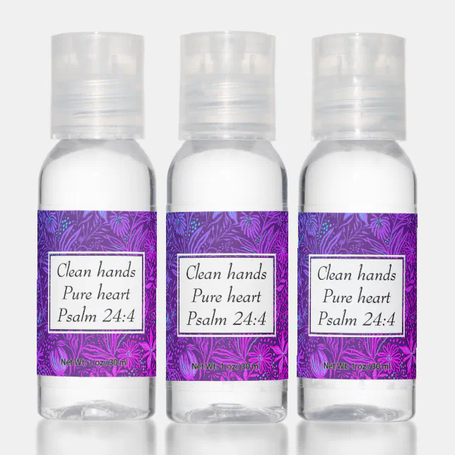 Purple | Floral | CLEAN HANDS PURE HEART | Custom Hand Sanitizer | Zazzle