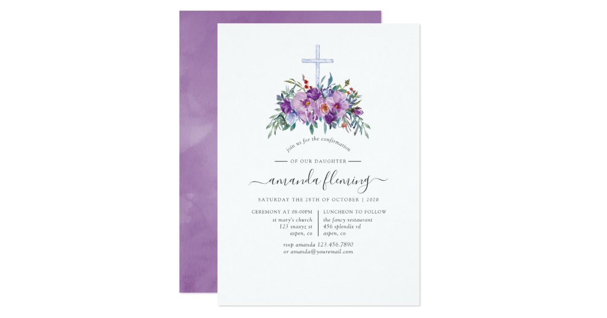 Purple Floral Confirmation Invitation | Zazzle.com
