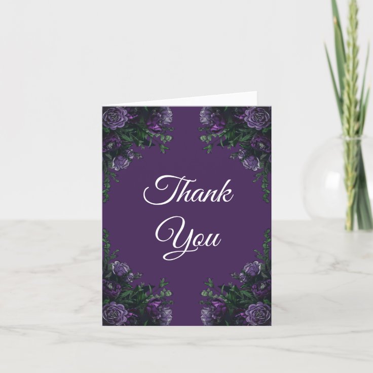 Purple Floral Elegant Wedding Gothic Thank You Card | Zazzle