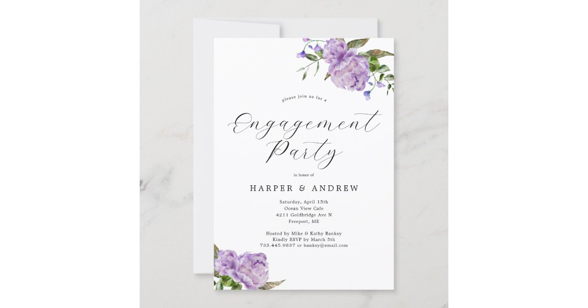 Purple Floral Engagement Party Invitation | Zazzle