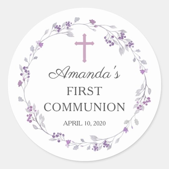 Purple Floral First Holy Communion Sticker | Zazzle.com